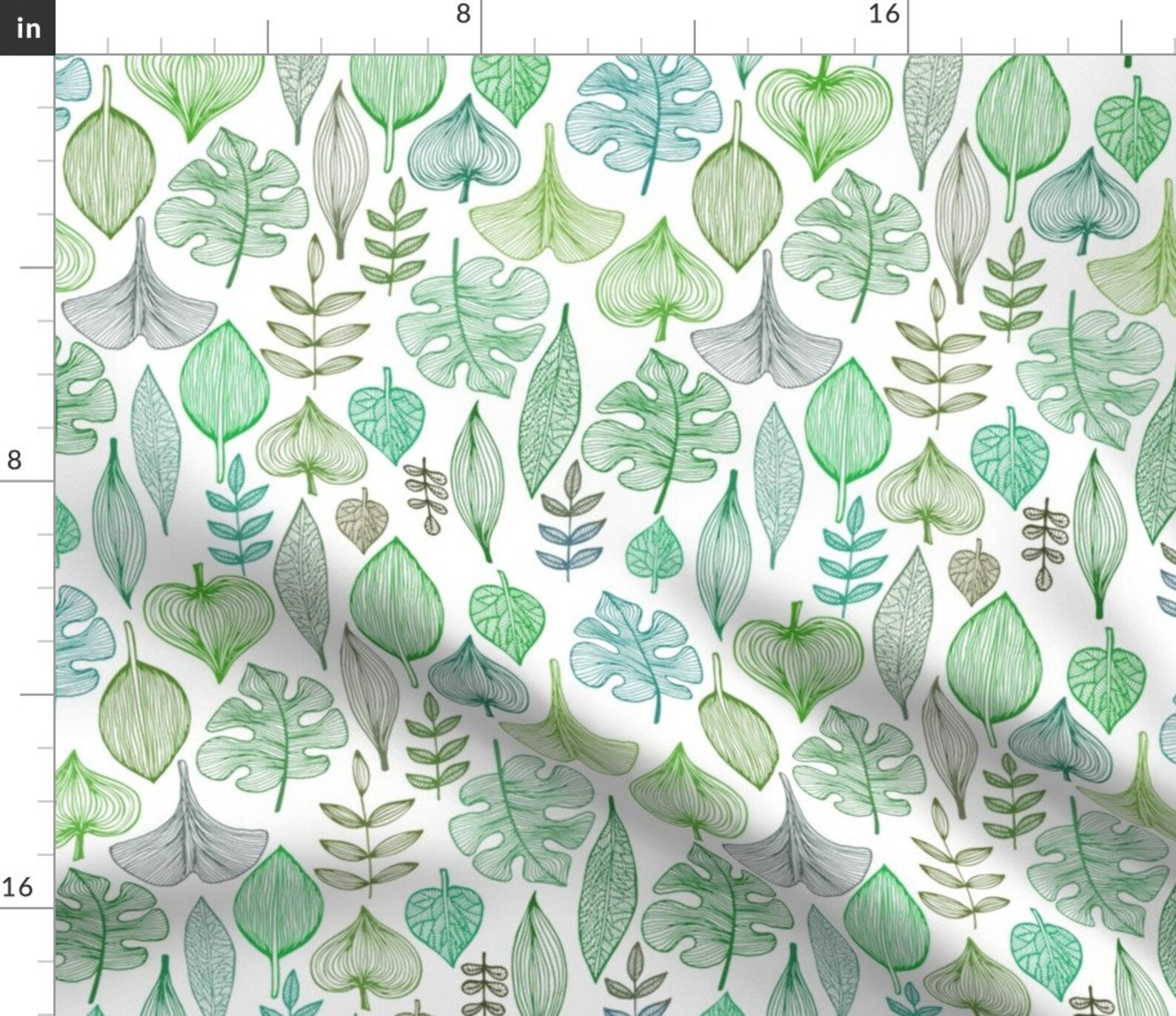 Botanical Leaves Fabric Green Leaves Pattern by Yulia - Etsy UK