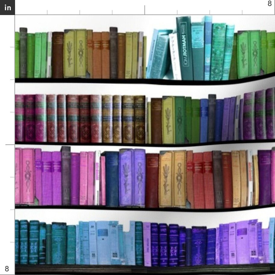 Library Book Fabric Rainbow Books Bookshelf by Inspirationz | Etsy