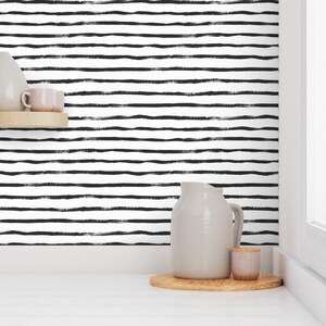 Stripe Wallpaper Thin Stripe Soft Black by Crystal Walen - Etsy