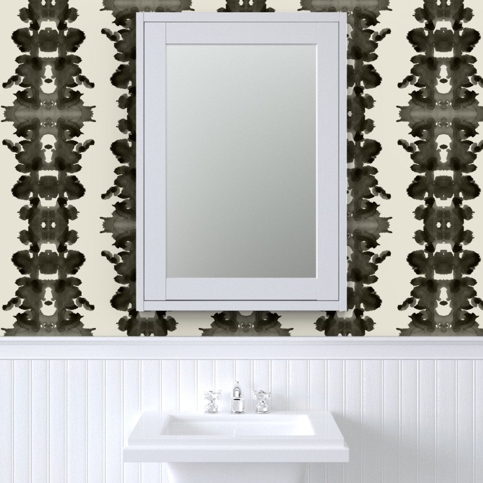 Ink Blot Wallpaper Soot on Cream Double Inkblot by Danika - Etsy