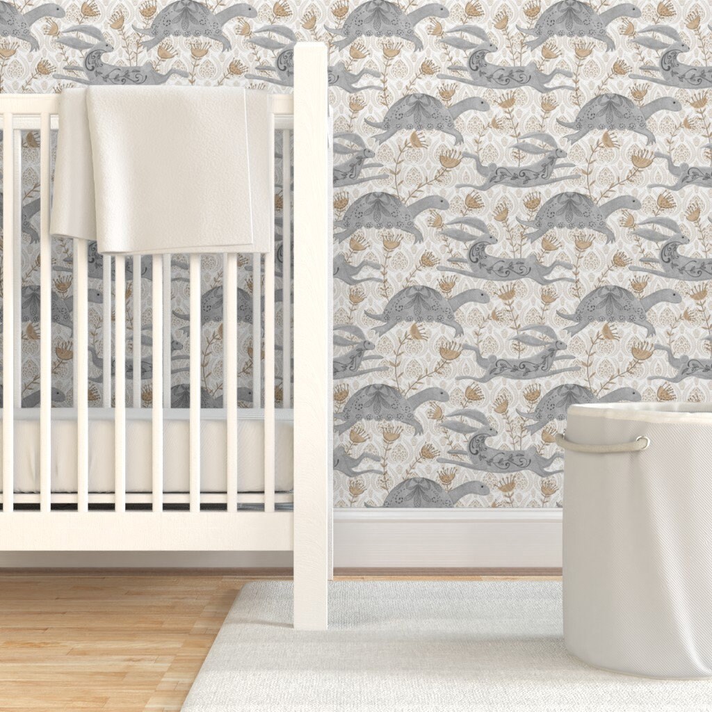 Rabbit and Turtle Wallpaper the Tortoise Hare Chase by Vo - Etsy