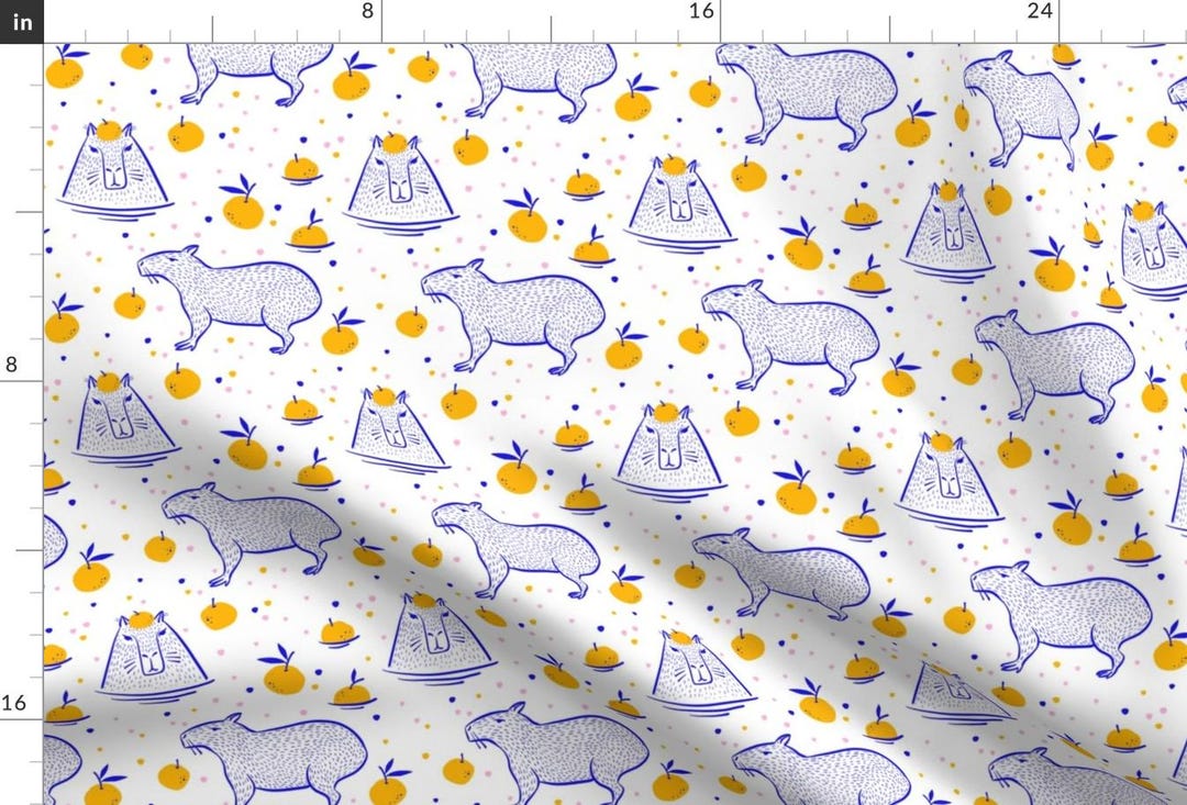 Cute Capybara Fabric - Capybaras and Yuzu by Gabi_toma - Yuzu Fruit ...