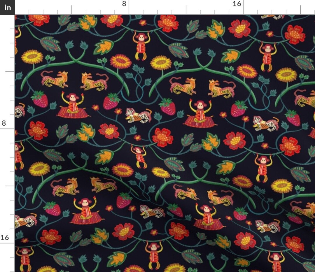Exotic Animals Fabric Magic Jungle by Susan Polston Monkey Strawberry ...