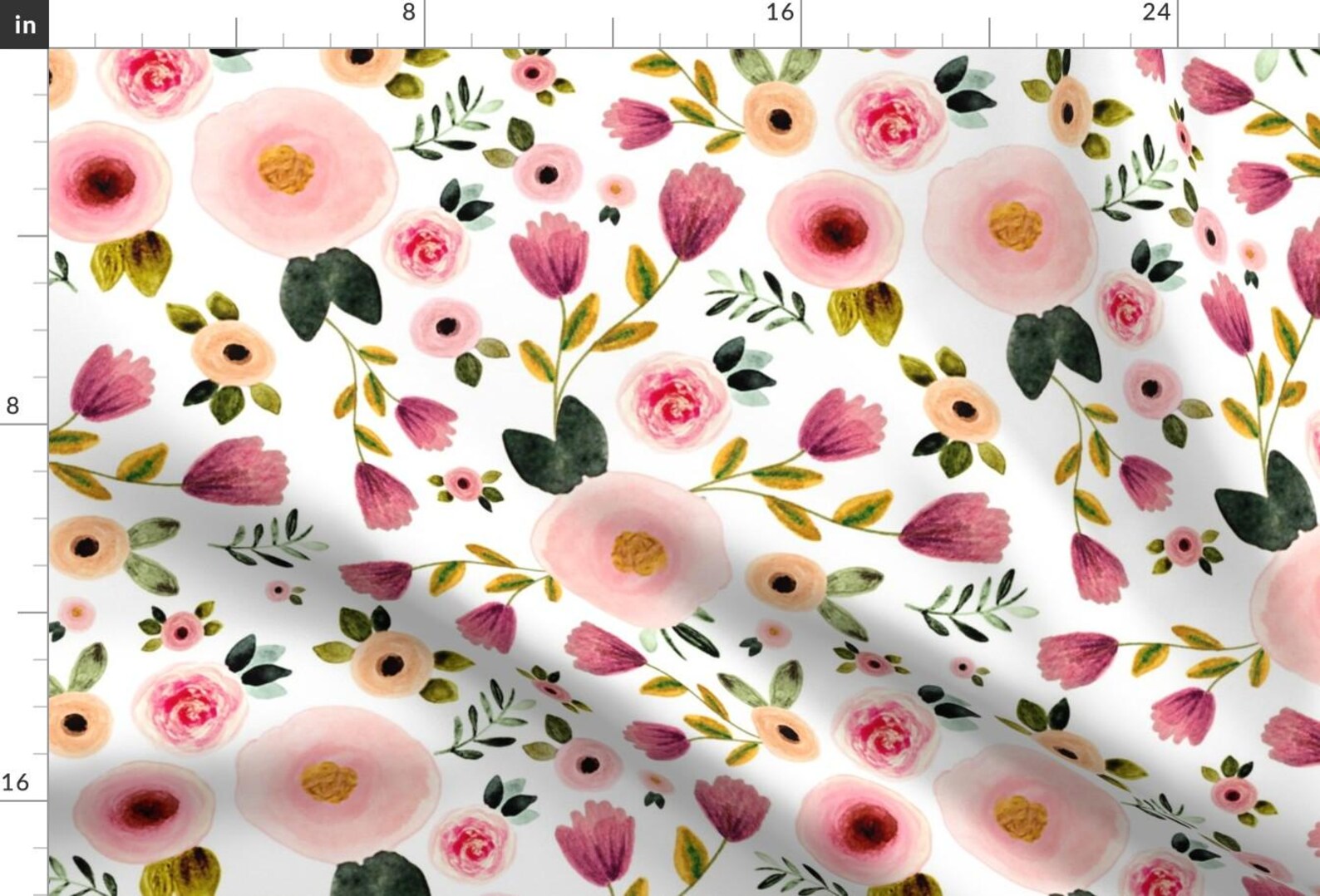 Pink Floral Fabric - 14" Secret Garden - White by Shopcabin - Pink ...