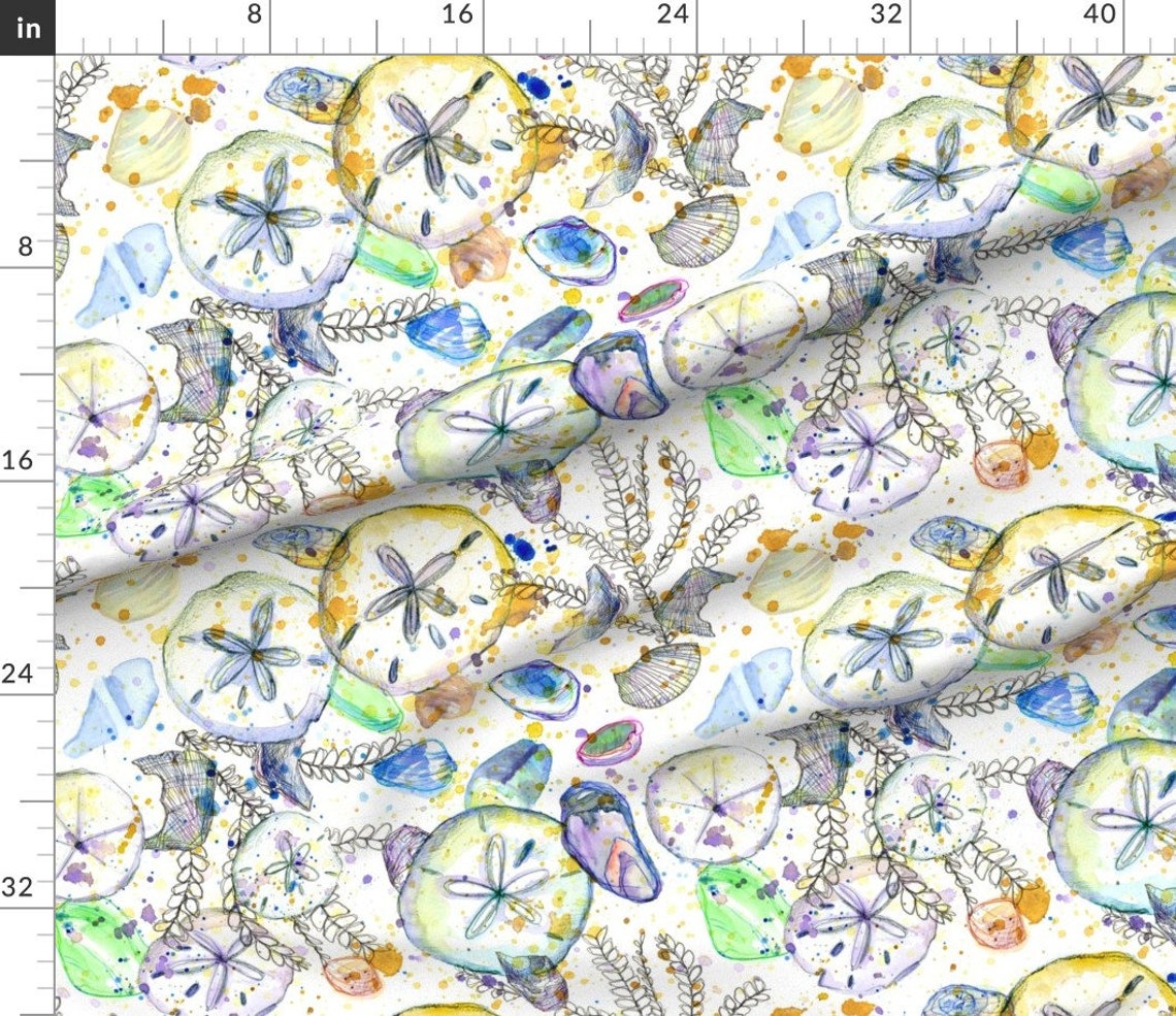 Shells Fabric Ocean Treasures by Countrygarden Watercolor - Etsy