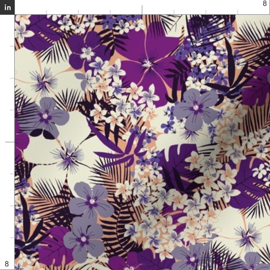 Purple Hawaiian Floral Fabric Hawaiian Tropical Floral by | Etsy