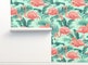 Flamingo Wallpaper Pink Flamingos on Teal Tropical Plants by - Etsy