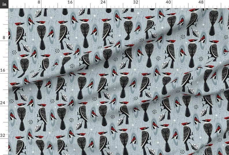 Woodpeckers Fabric - Pileated Woodpeckers by Studioxtine - Birds Tree ...