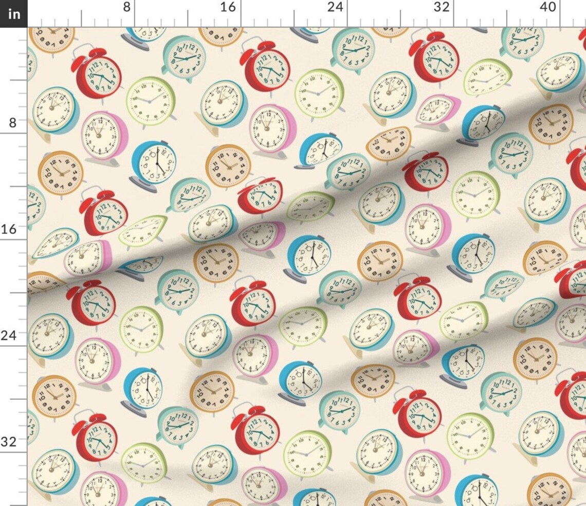 Vintage Time Fabric Retro Clock Fabric Design Cream - Etsy