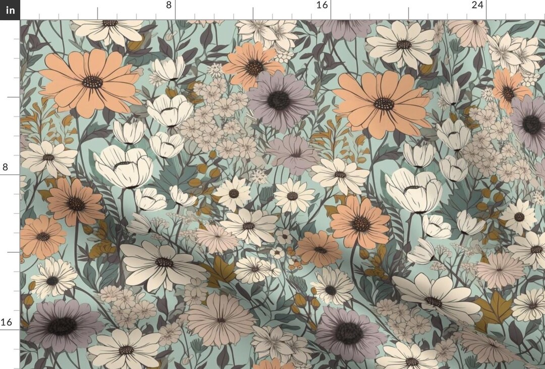 Wildflower Fabric - Tangled Wildflowers by Webandhen - Leaves Flowers ...