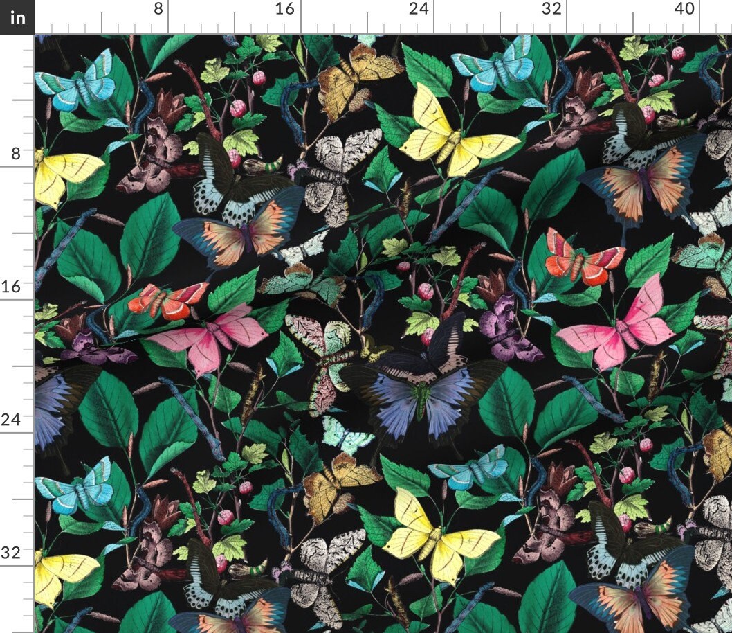 Butterfly Fabric Butterfly Sanctuary Bright on Black Large - Etsy