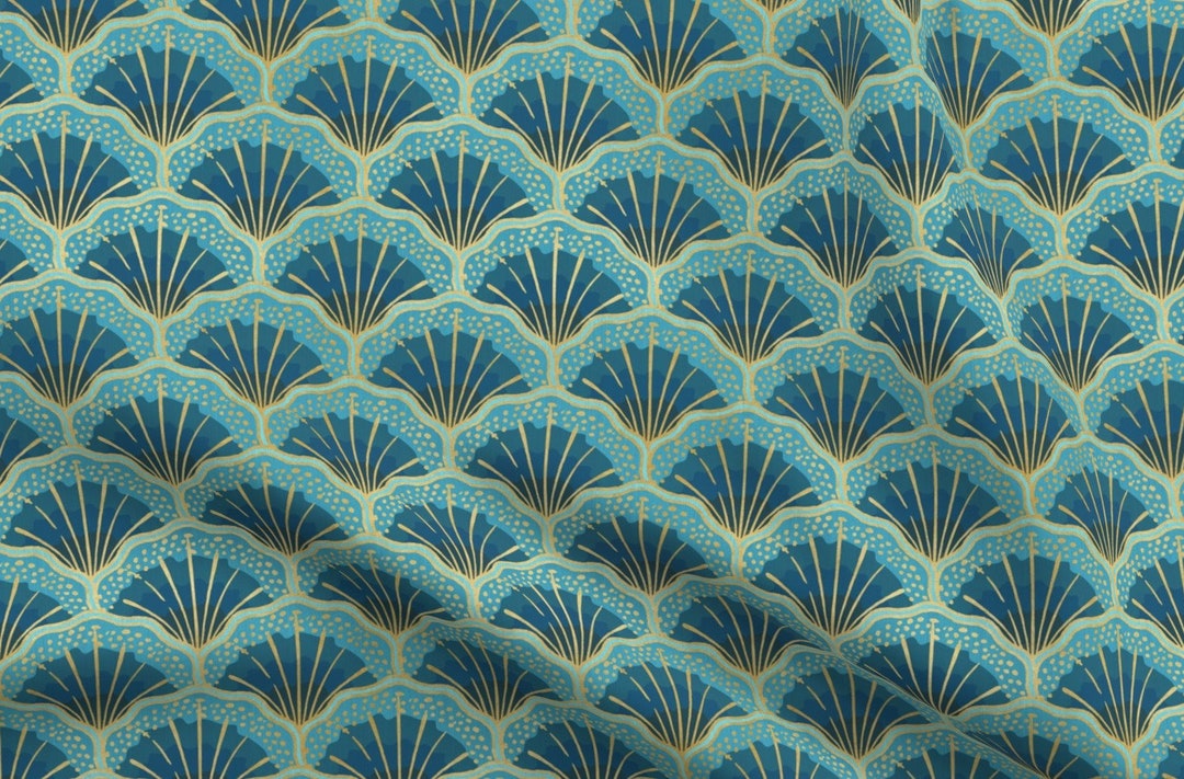 Art Deco Shell Fabric Art Deco Seashell by - Etsy