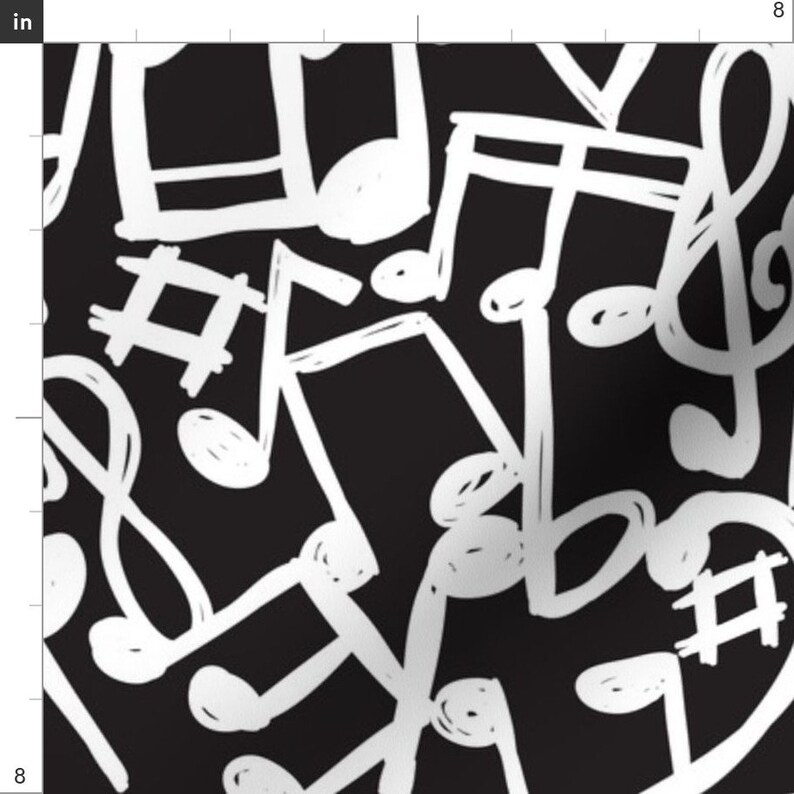 Song Fabric Music Eighth Notes Treble Bass White on Black | Etsy