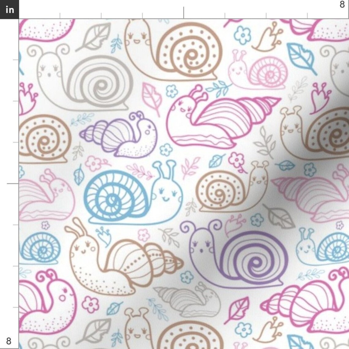 Snail Fabric Cute Colorful Doodle Snails by Oksancia Snail | Etsy