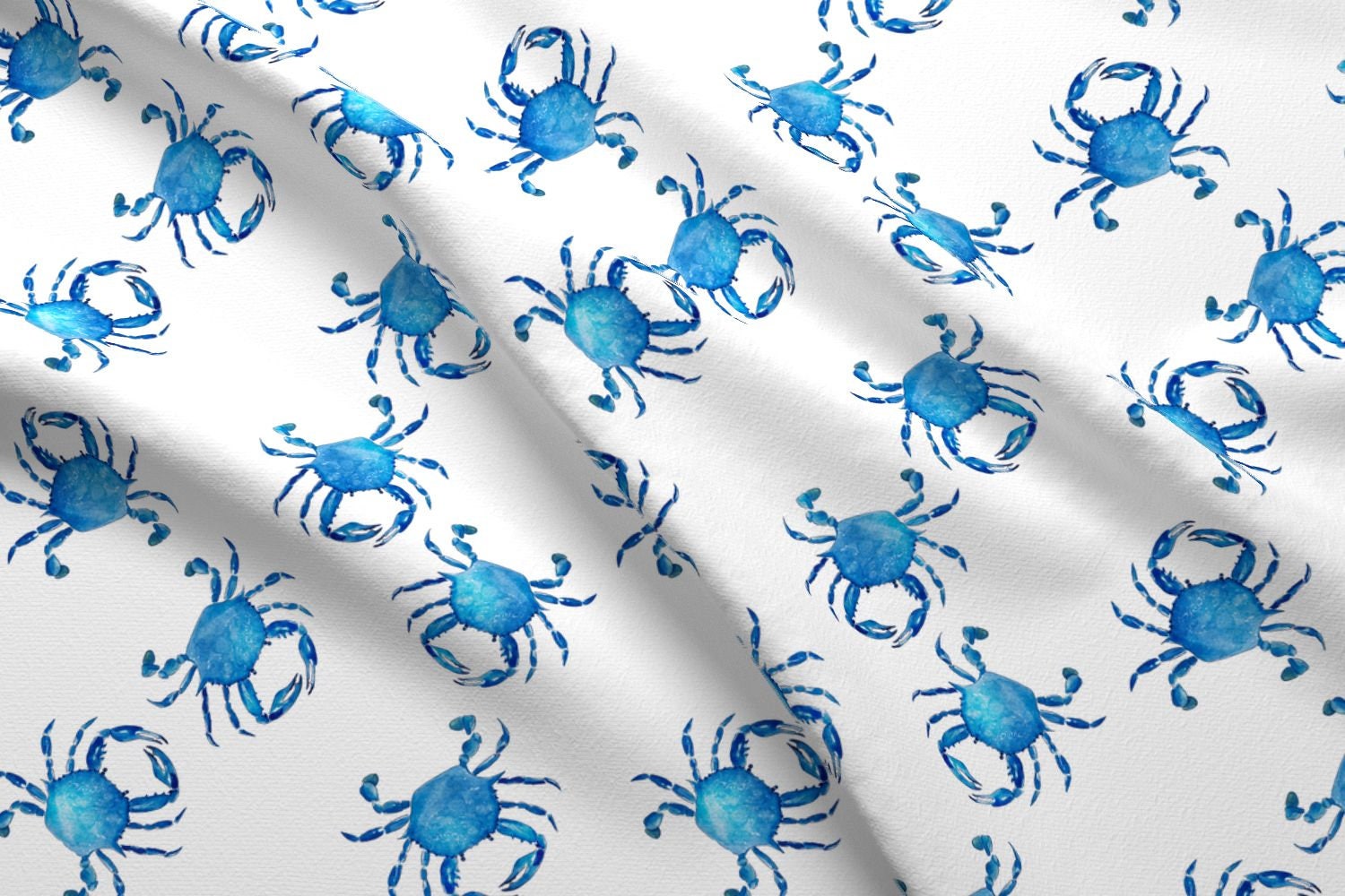 Crab Fabric Blue Crabs By Wrensroost Crab Beach Nautical | Etsy