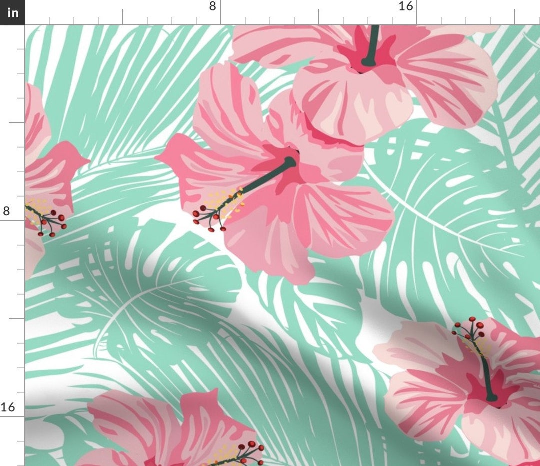 Hibiscus Fabric Hibiscus Tropical Flowers Floral on Teal by Khaus ...