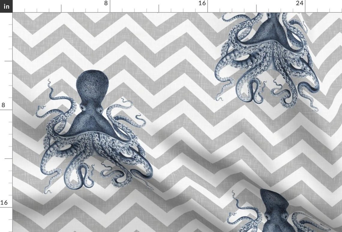 Octopus Fabric - Octopus Oasis on Gray Chevron by Willowlanetextiles ...