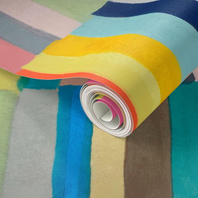 Bright Stripe Removable Peel and Stick Wallpaper - Color Block Patchwork - Wall Art Wall Decor ...