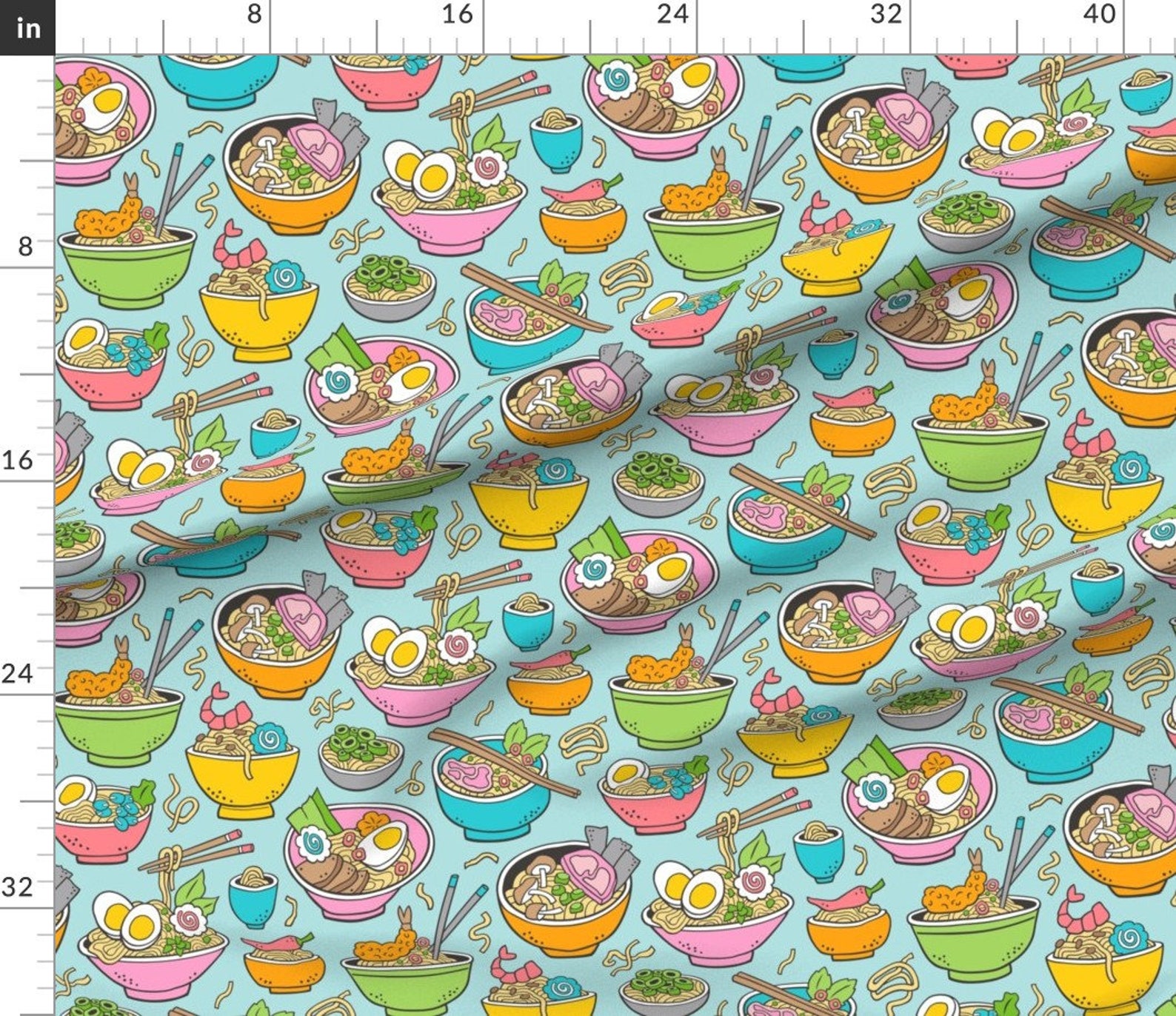Noodles Fabric Noodles Ramen Food on Blue Large by Caja | Etsy