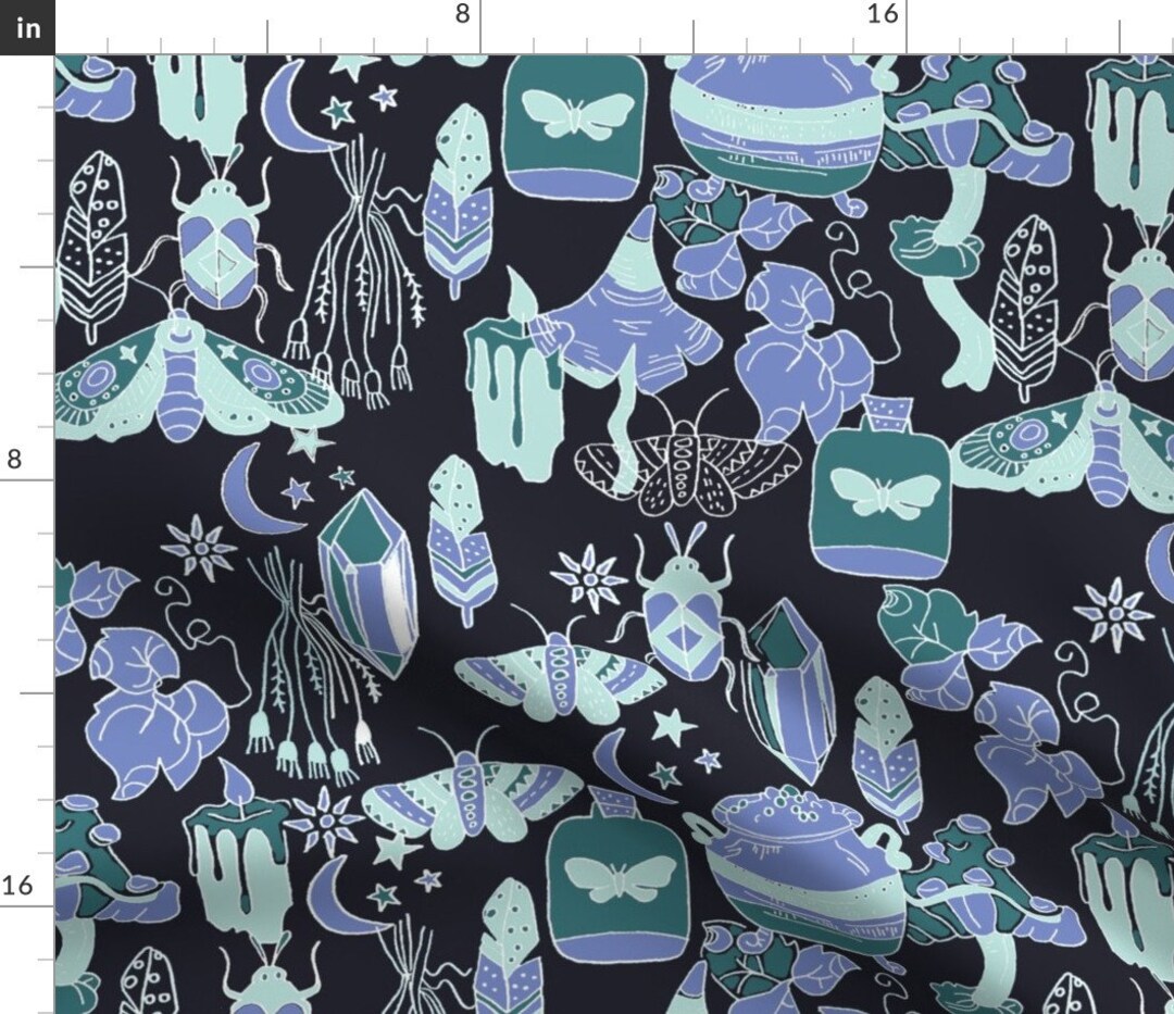 Witchcraft Fabric World of Witches by Claireybean Blue Teal ...