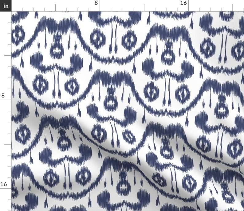 Blue White Ikat Print Fabric Ikat Waves Indigo by Mjmstudio - Etsy