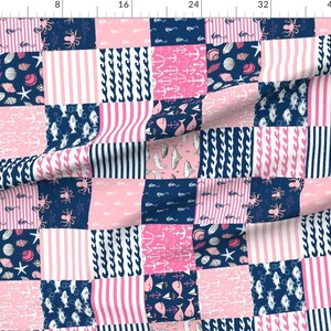 Nautical Pink Cheater Quilt Fabric Rotated Girls Navy and - Etsy