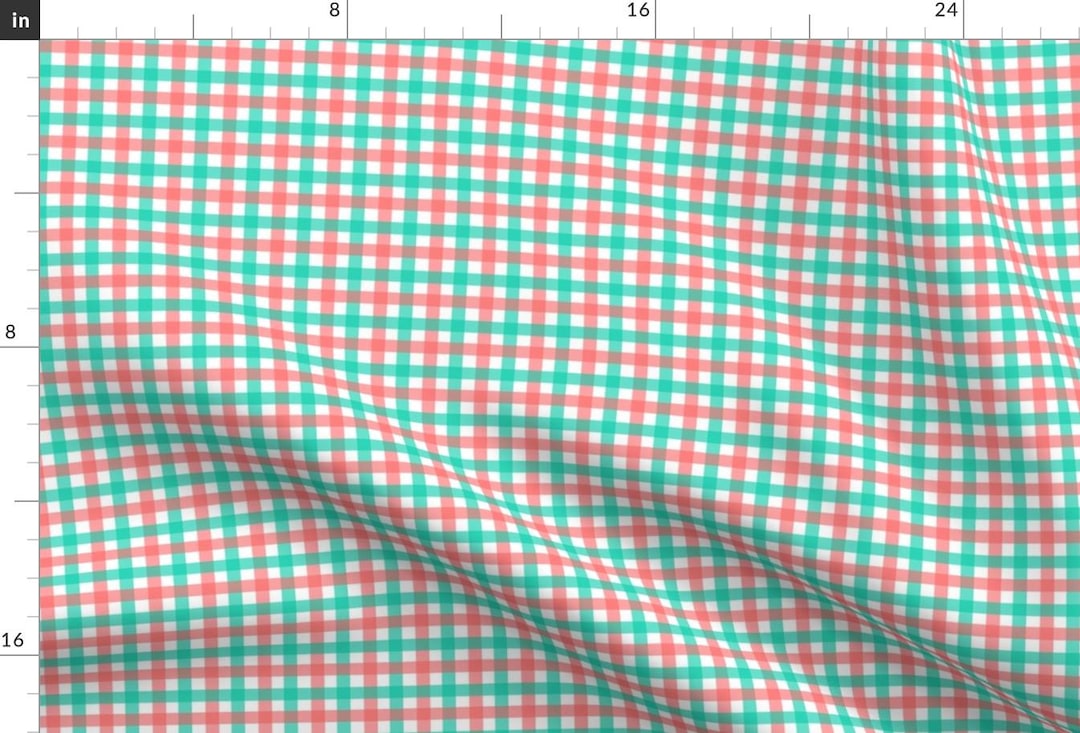 Coral + Mint Gingham Fabric - Coral and Mint Gingham by Crowlands ...