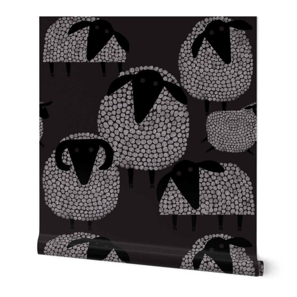 Charcoal Gray Sheep Wallpaper Counting Sheep by Bycornelia - Etsy