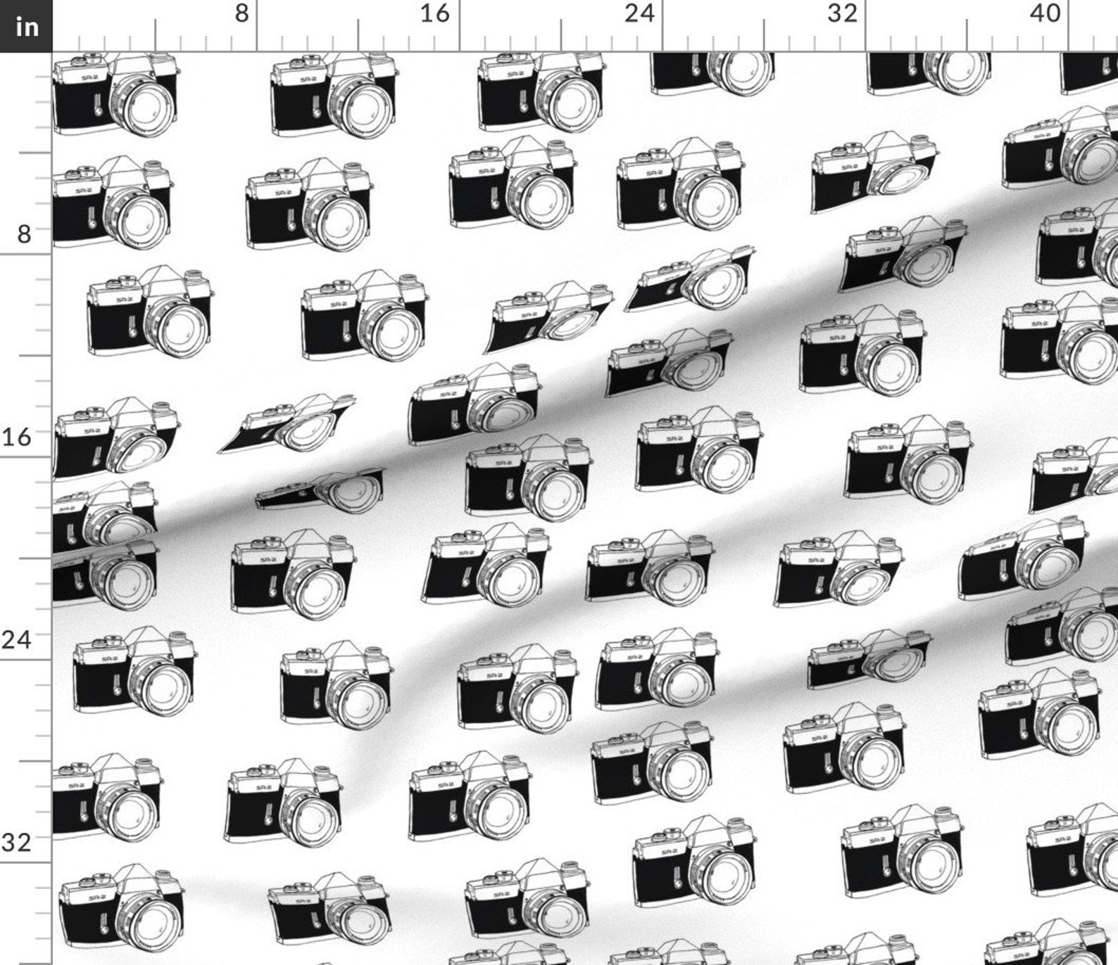 Retro Cameras Fabric Old School Cameras by Maceymack Black - Etsy