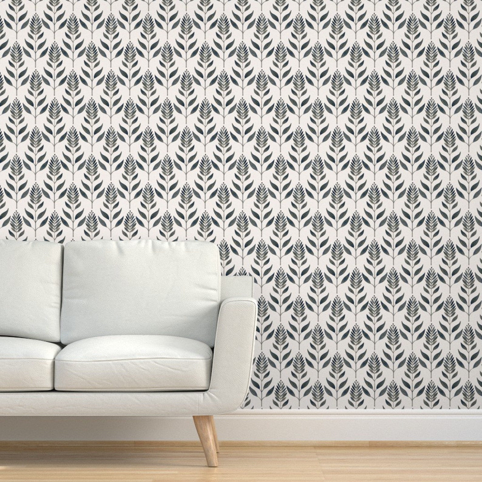 Botanical Wallpaper Navy Leaves Antiqued by Bluebirdcoop - Etsy
