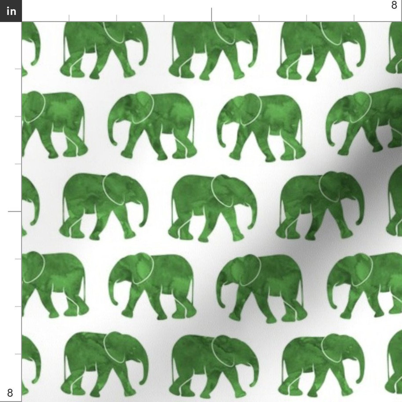 Elephants Green Watercolor Fabric Baby Elephants Green By - Etsy Nederland