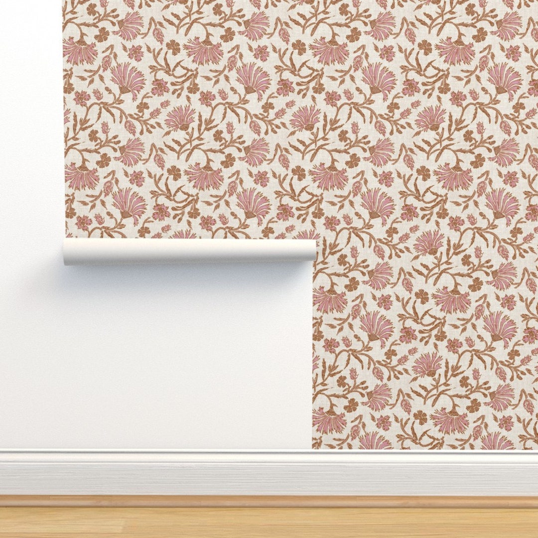 Floral Wallpaper Kalami Floral Mauve by Holli Zollinger - Etsy