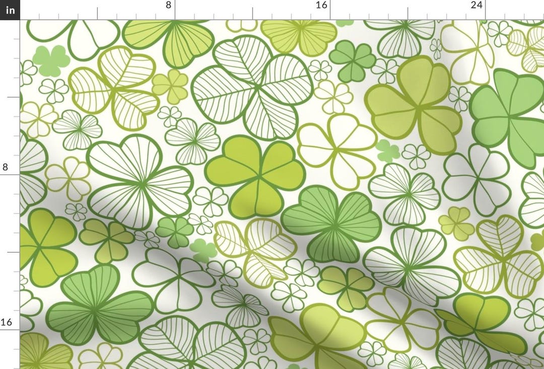 Green Clover Fabric - Lucky Clovers by Oksancia - Abstract Green Floral ...