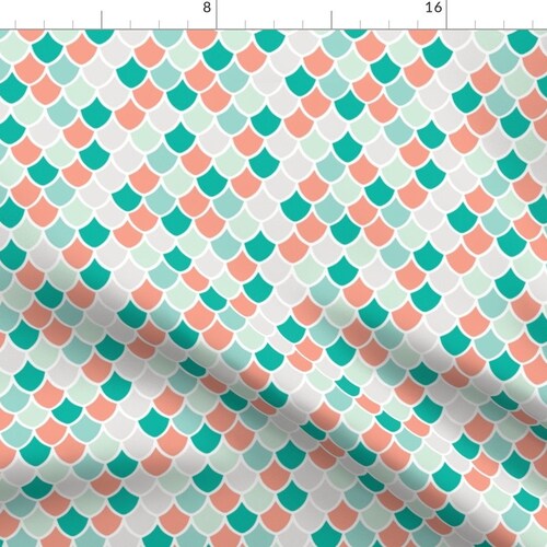 Mermaid Scales Fabric Coral Teal Mermaid Scales by | Etsy