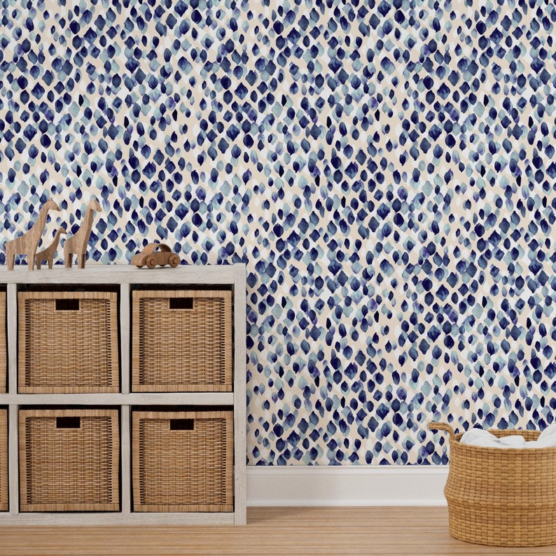 Indigo Blue Wallpaper Indigo Rain by Crystal Walen Indigo - Etsy