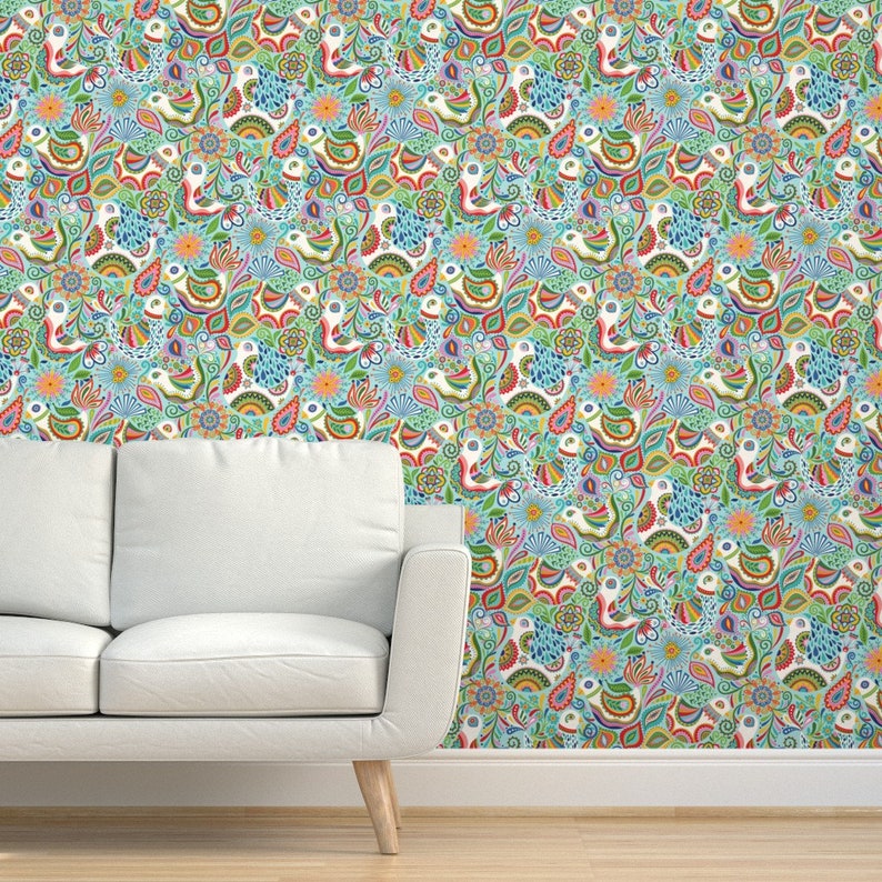 Paisley Birds Wallpaper Pinata Birdies by Groovity Paisley - Etsy