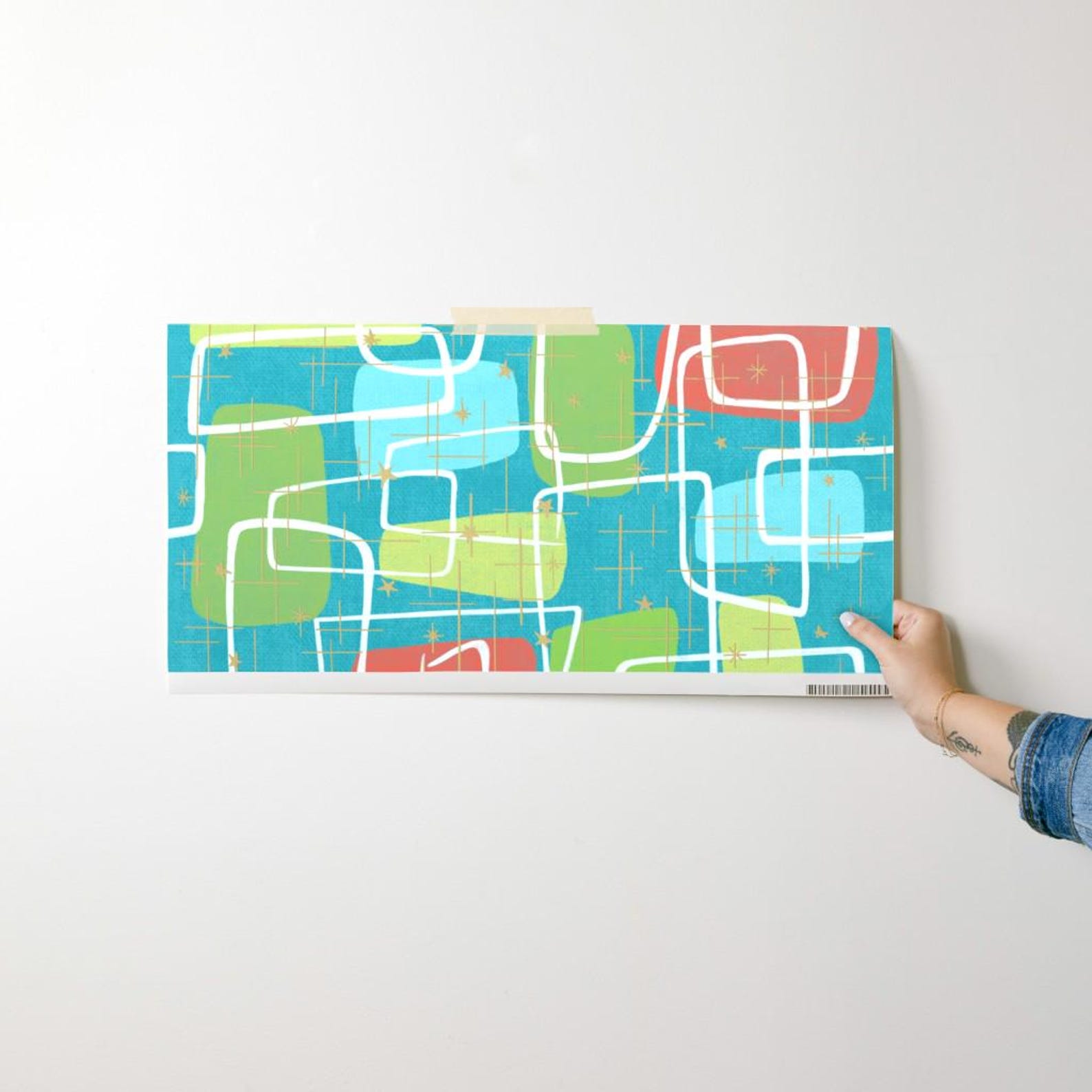 Mid-century Wallpaper - Atomic Mcm Grid in Surfside by Raqilu - Retro ...
