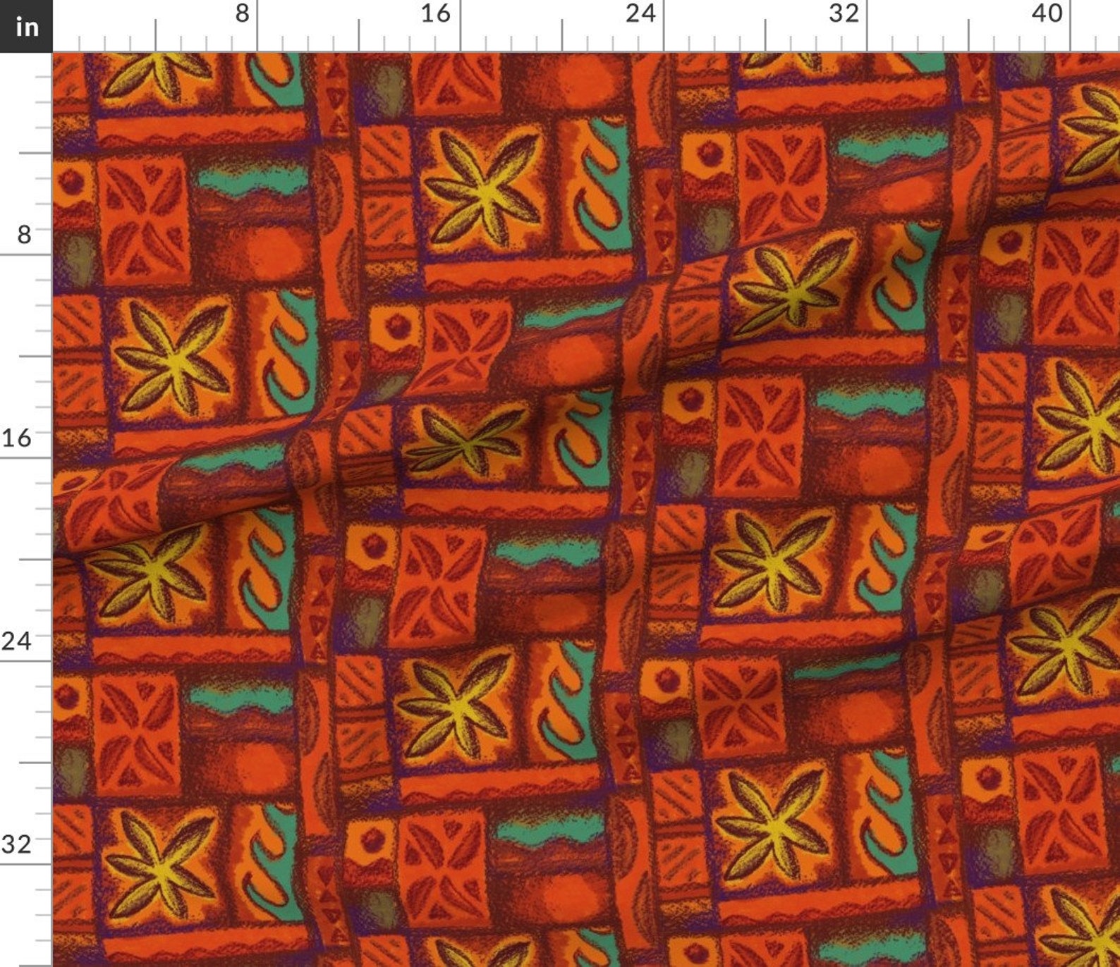 Hawaiian Tiki Tapa Fabric Wave Flower Barkcloth Red by - Etsy