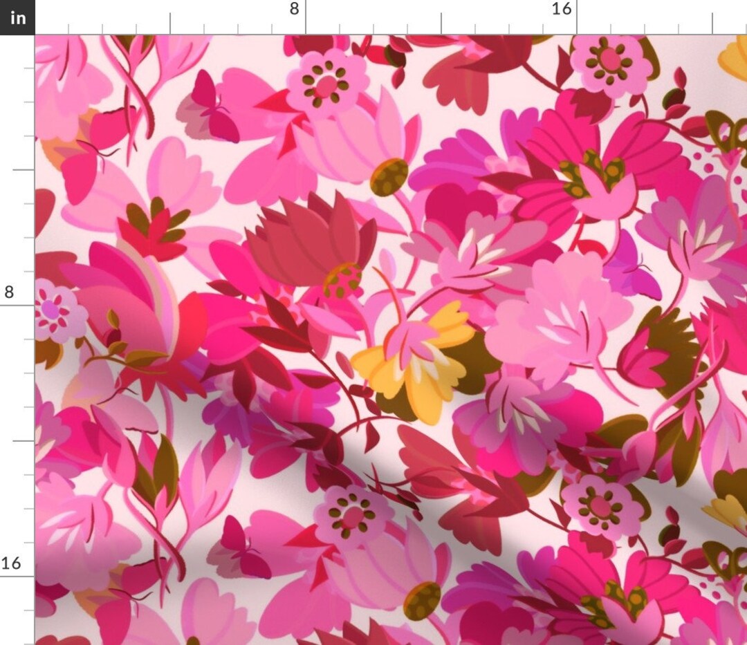 Hot Pink Floral Fabric Le Jardin in Pink by Davidrosedesigns Modern ...