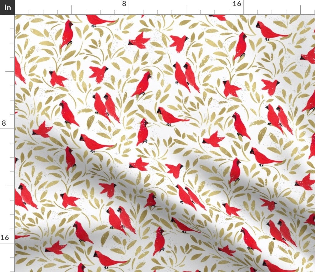 Cardinals Fabric Cardinals by Crystal Walen Birds Gold - Etsy
