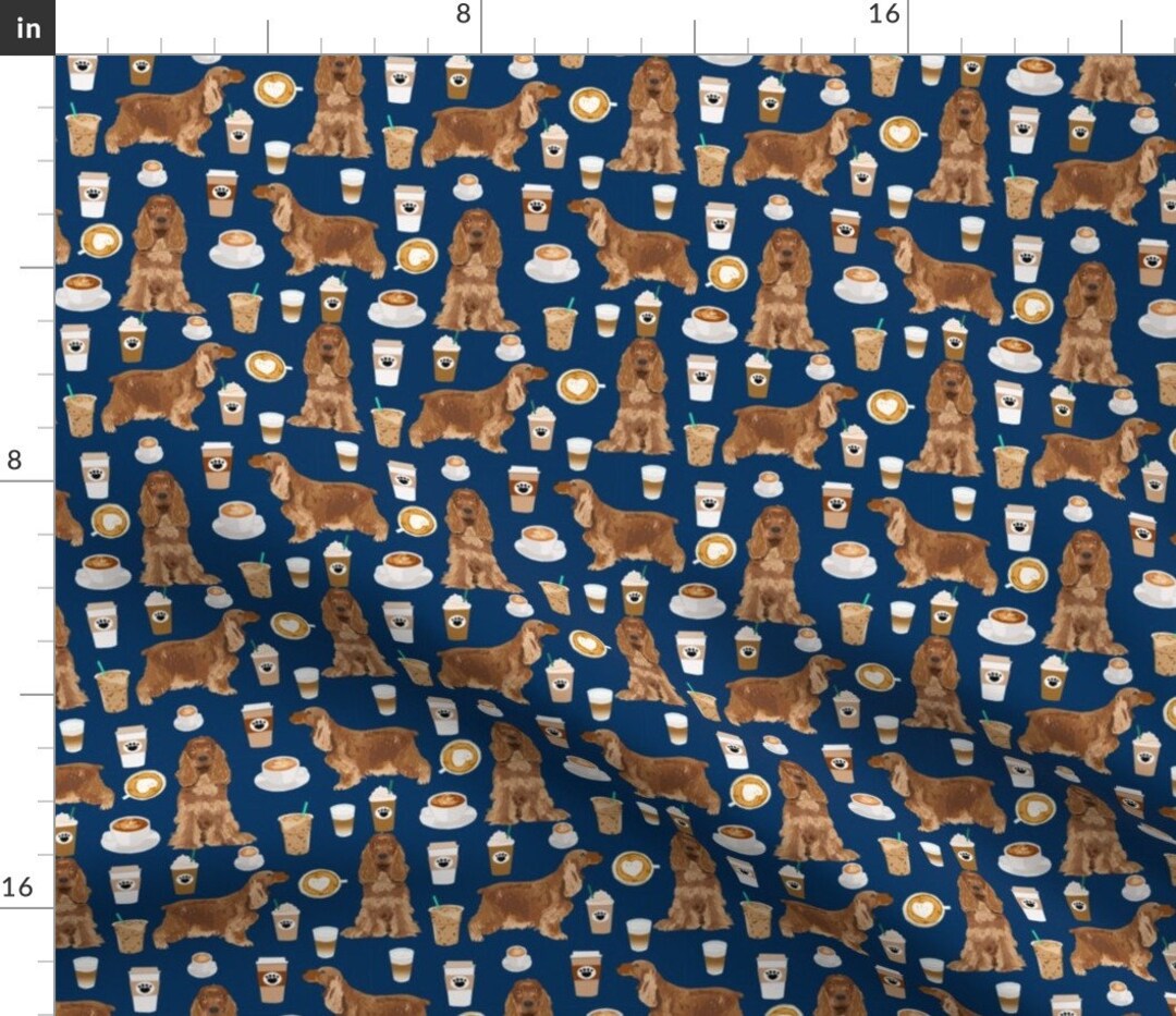 Cocker Spaniel Fabric Cocker Spaniel Coffee Dogs and Lattes - Etsy