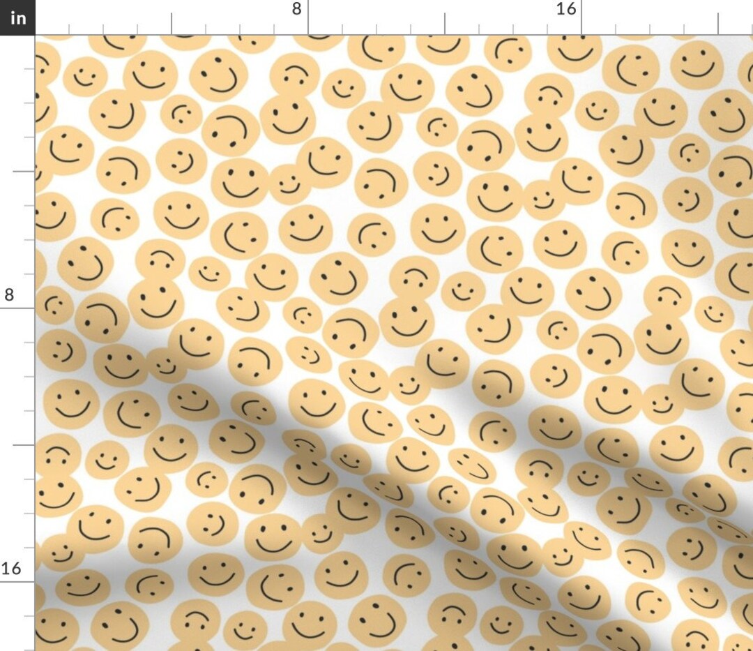Retro Smiley Fabric Happy Smileys by Hey_cute_design Light Yellow 1960s ...