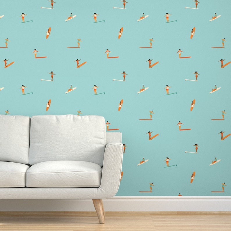 Surfing Wallpaper Soul Surfers Light Blue by Tasiania Blue - Etsy