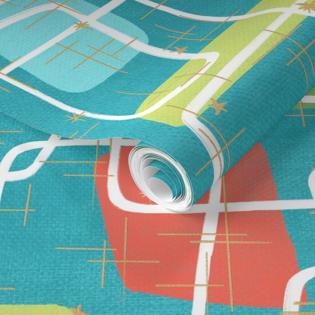 Mid-century Wallpaper Atomic Mcm Grid in Surfside by Raqilu - Etsy