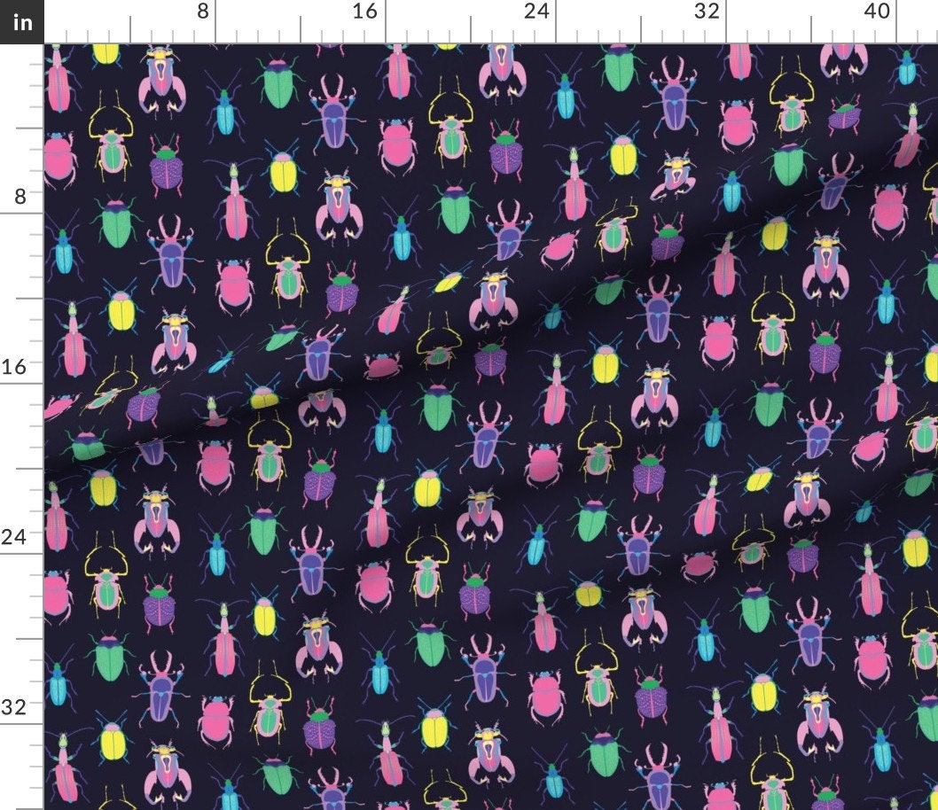 Jewl Tone Bugs Fabric Pop Art Beetles Dark Big by Pinkowlet | Etsy