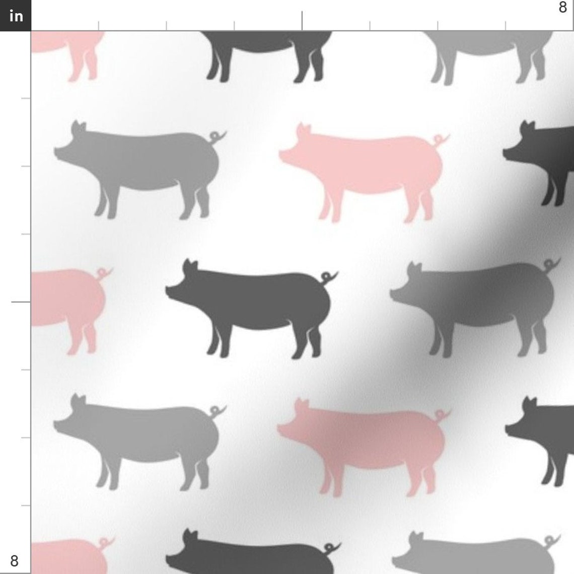 Multi Colored Pigs Fabric Multi Colored Pigs Pink and Gray - Etsy