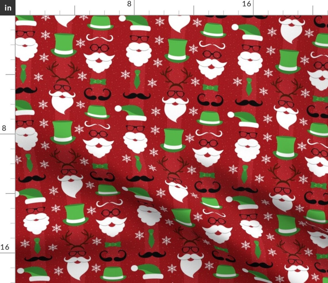 Hipster Santa Claus Fabric Christmas Holiday Red Green by - Etsy