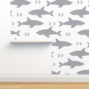 Gray Sharks Wallpaper - Sharks Boys Nursery Shark by Charlottewinter ...