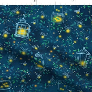 Fireflies Fabric Firefly Evening Forest by Lemon Chiffon Blue Yellow ...