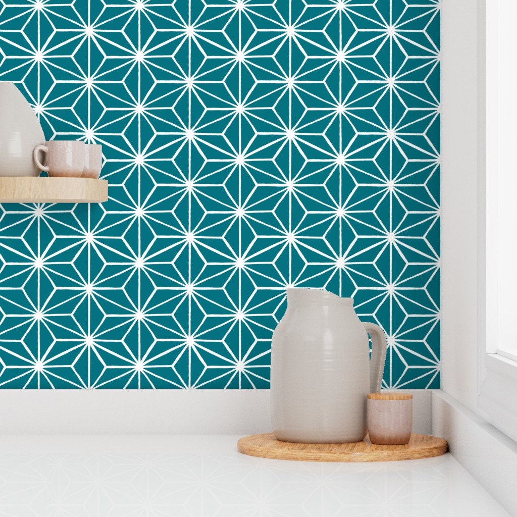 Star Wallpaper Star Tile in Teal by Thistleandfox Star - Etsy